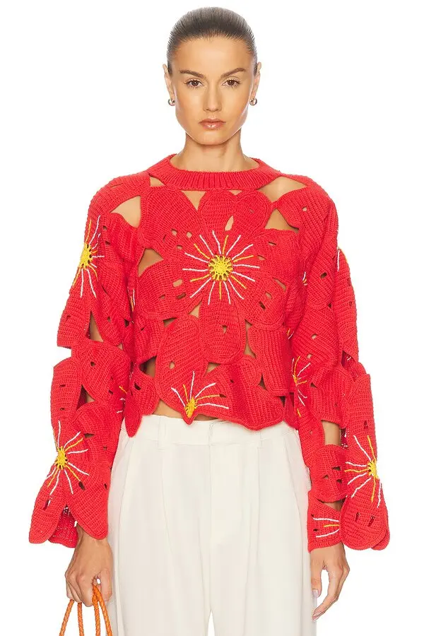 THE ELDER STATESMAN Flower Pullover Sweater