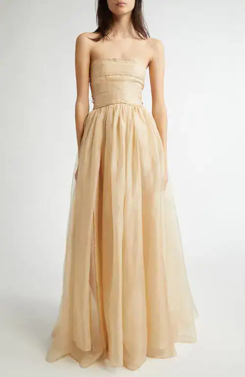 Eenk Strapless Silk Organza Gown In Beige - 65% Off