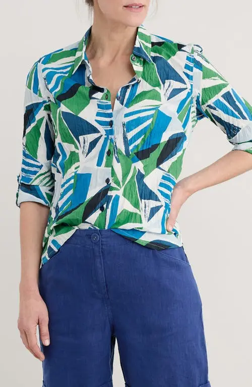 SEASALT CORNWALL Abstract Print Button-up Shirt - Spinnaker Sails Hedgerow