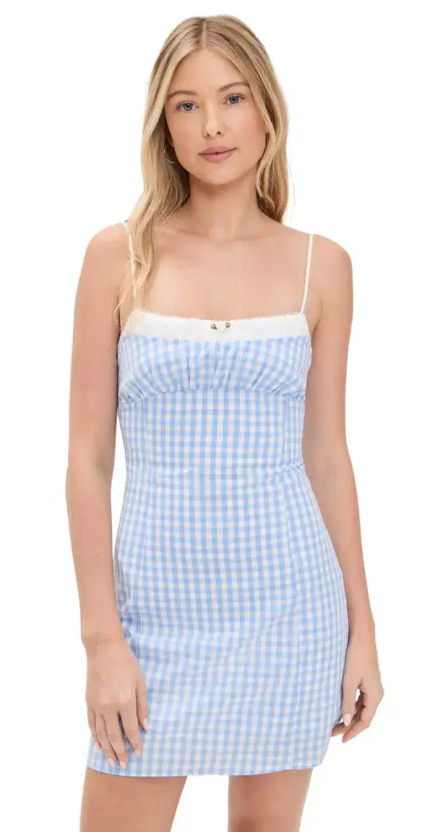 Nia Serrano Gingham Check Mini Dress In Chambray - 40% Off | Editorialist