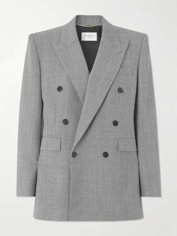 Saint Laurent Double-breasted Wool-twill Blazer - Gray