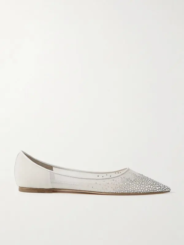 JIMMY CHOO Love Crystal-embellished Mesh Flats - Silver
