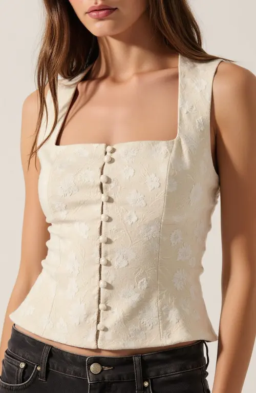 MODENAIRE Floral Jacquard Corset-inspired Top