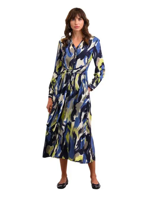 CELTIC & CO. Tie Front Midi Dress - Abstract Brushstroke