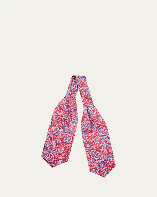 Charvet Printed Silk Ascot - Red Blue
