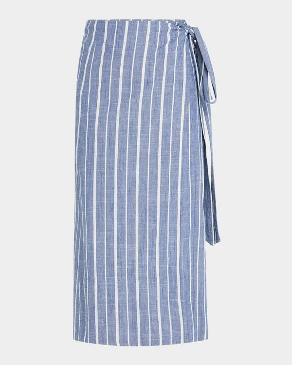 APIECE APART De Vera Striped Cotton Chambray Wrap Skirt