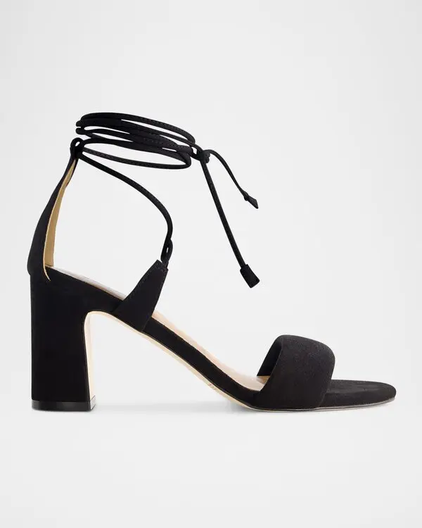 Bernardo Suede Ankle-wrap Block Sandals - Black Kid Suede