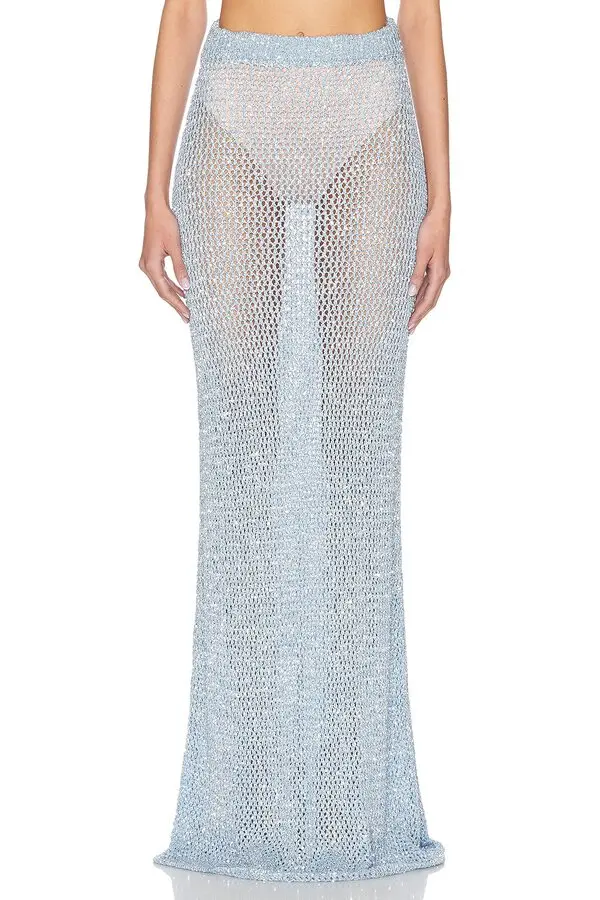 AREA Sequin Crochet Maxi Skirt - Light Blue