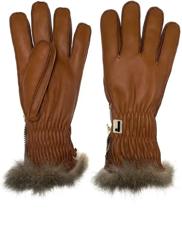 RESTELLI Gloves With Fur Trim - Brown