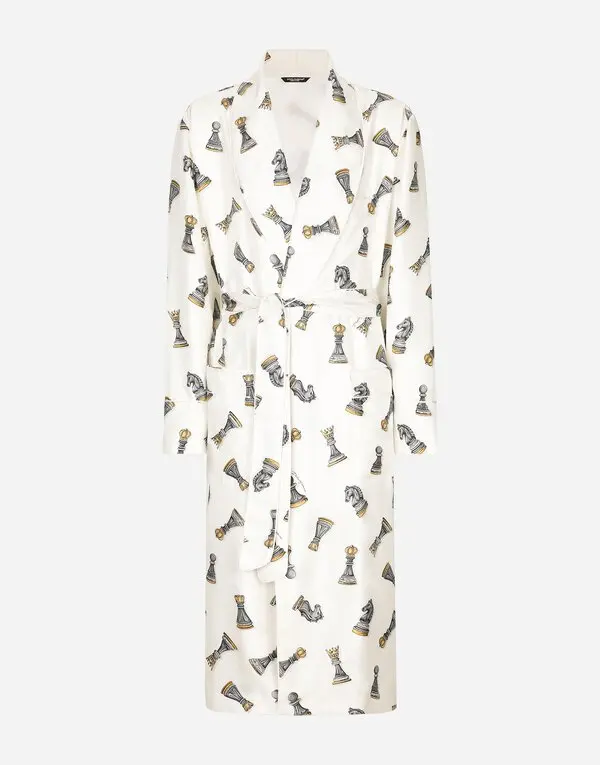 Dolce & Gabbana Silk Twill Robe With Chess-piece - Print