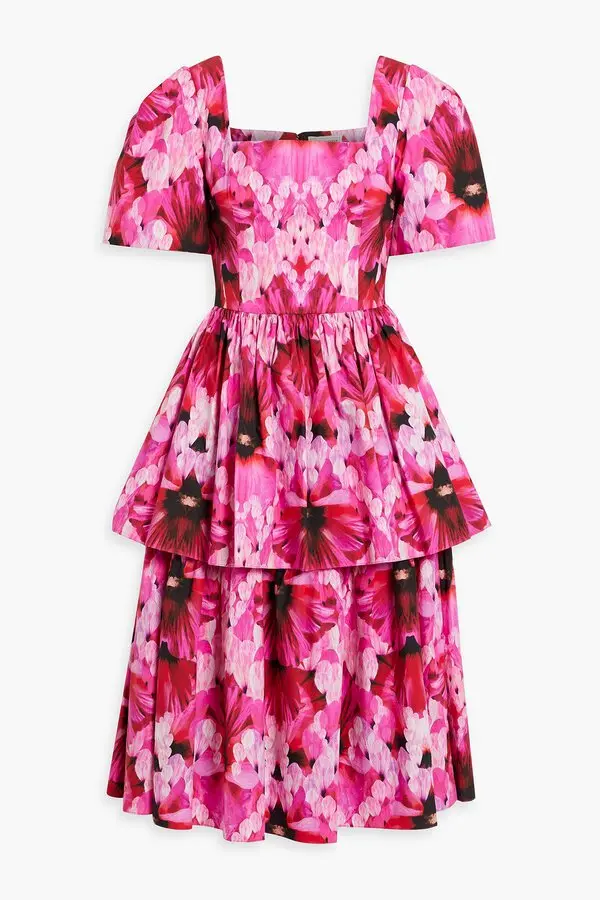 Alexander McQueen Layered Floral-print Cotton-poplin Midi Dress
