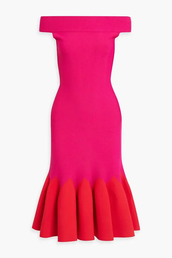 Alexander McQueen Off-the-shoulder Pointelle-knit Midi Dress