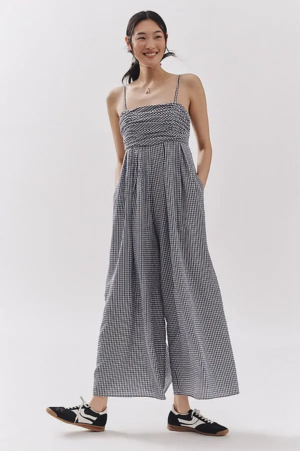 HUTCH Mabel Gingham Sleeveless Wide-leg Jumpsuit - Blue Pattern