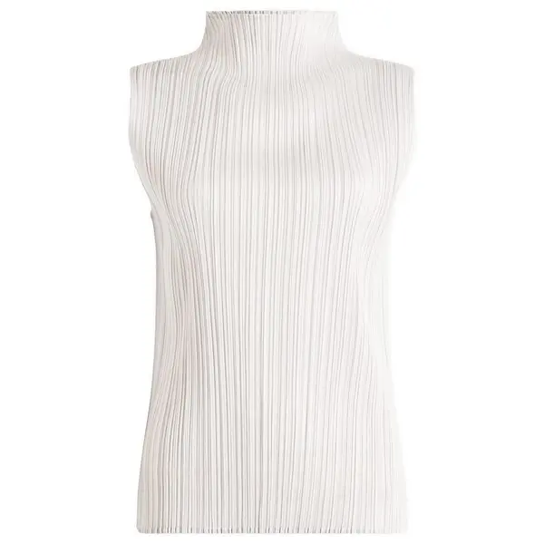 Issey Miyake Pleated High Neck Top - Light Grey