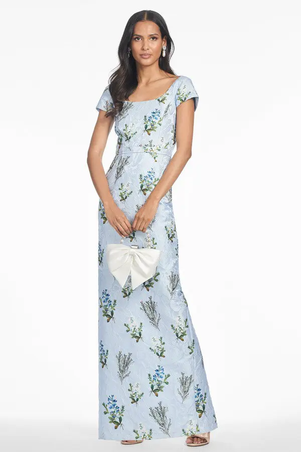 Sachin & Babi Grace Printed Cloque Gown - Blue
