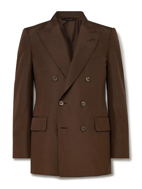 TOM FORD Dyllan Double-breasted Silk Suit Jacket - Brown
