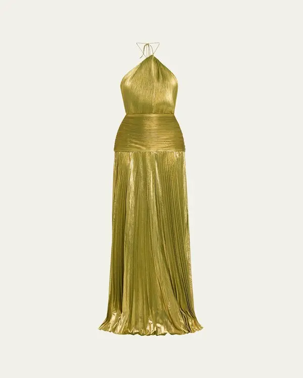 Retrofete Thalia Metallic Gown - Metallic Peridot