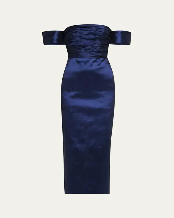 KIKA VARGAS Adele Ruched Taffeta Midi Dress