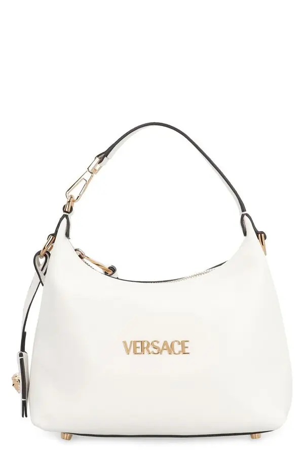 Versace Leather Tag Hobo Bag With Embossed Logo