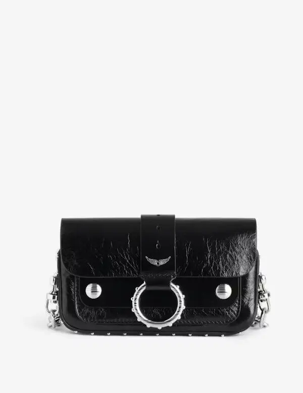 Zadig&Voltaire Mini Leather Bag With Metal Ring And Chain - Black