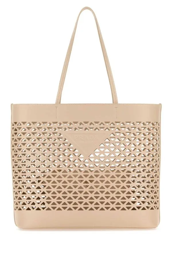 Prada Leather Shopping Bag - Beige O Tan