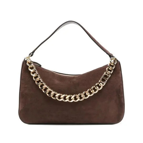 TWINSET Suede Shoulder Bag With Chain Strap - Brown