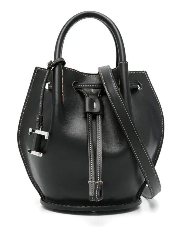 TOD'S Logo-charm Leather Mini Bucket Bag - Black