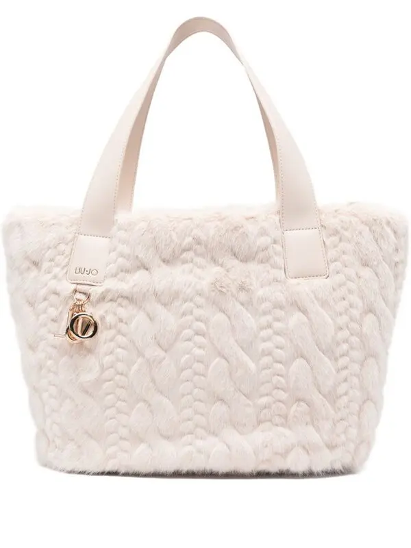 Liu Jo Top Handle Bag With Gold-tone Logo Charm - Beige
