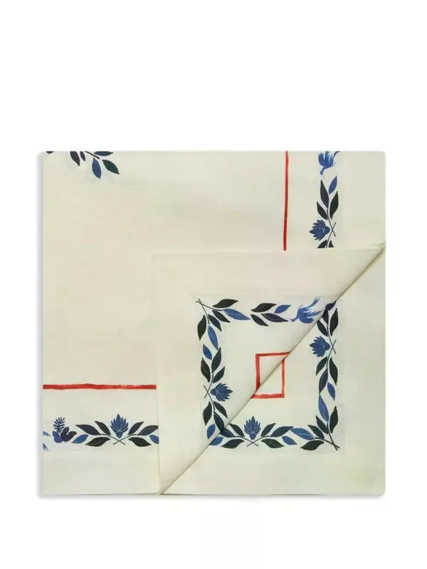 La DoubleJ Large Wildbird Linen Tablecloth - White
