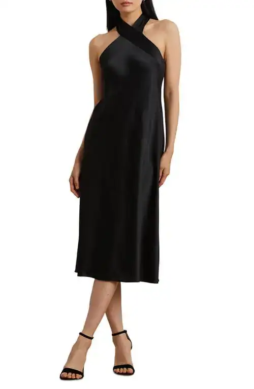 Ralph Lauren Satin Charmeuse Cocktail Halter Dress In Black - 48% Off |  Editorialist