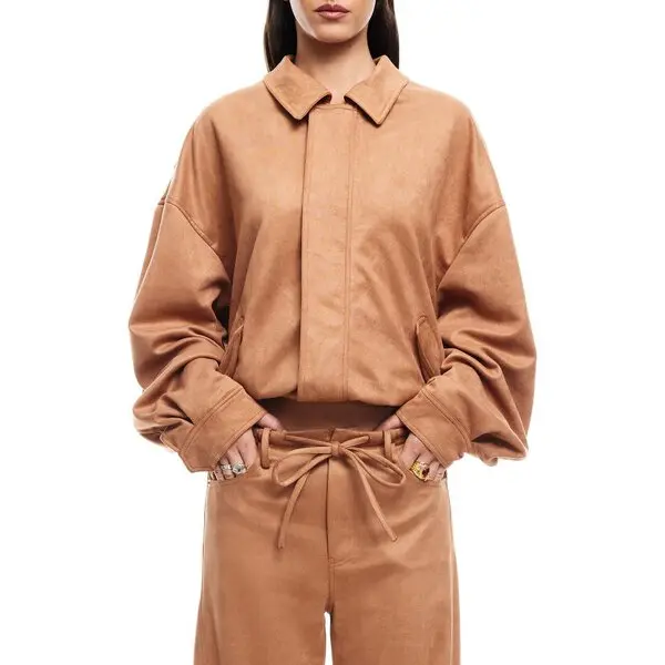 Lioness Kenny Faux Suede Bomber Jacket - Camel