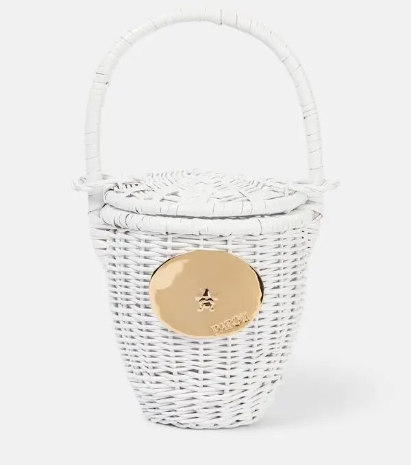 Patou Iconic Embellished Wicker Bucket Bag - White