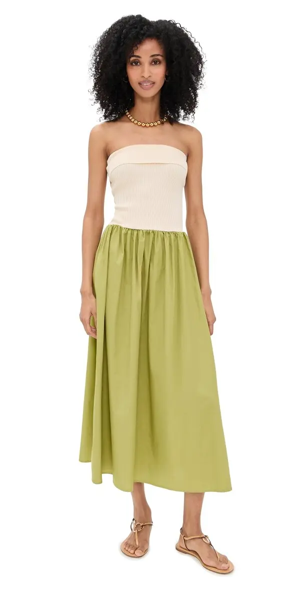 Moon River Strapless Two Tone Midi Dress