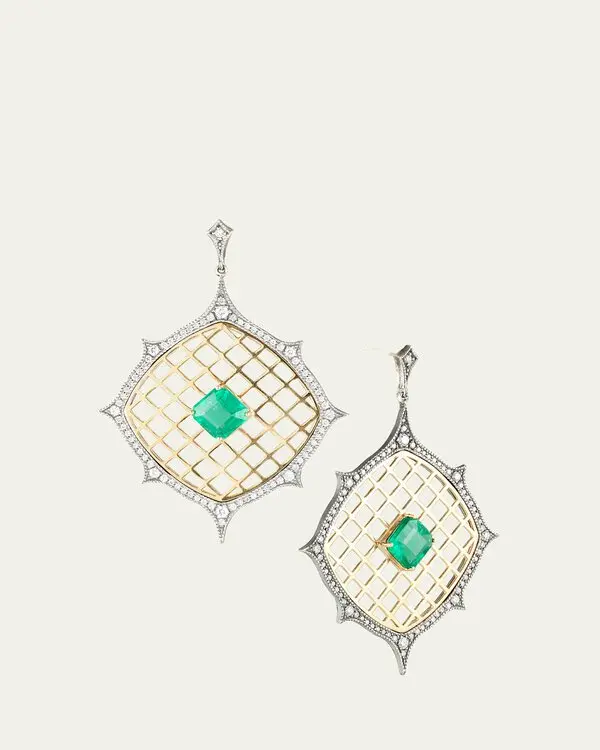 Arman Sarkisyan 18k Yellow Gold, Oxidized Silver, Diamond And Emerald Dangle Earrings