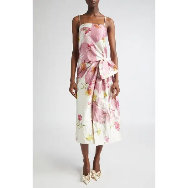 Erdem Dancing Carnation Print Satin Cocktail Dress - Dancing Carnation Cinder Rose