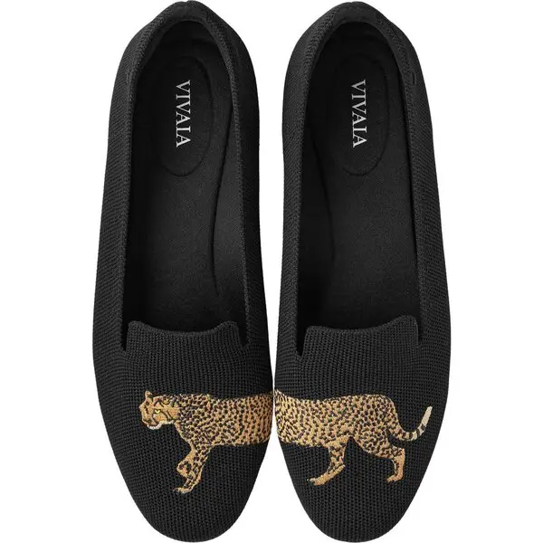 Vivaia Round-toe Embroidered Loafers - Black - Cat