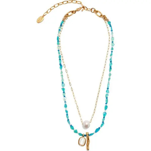 LIZZIE FORTUNATO Miyako Freshwater Pearl & Semiprecious Stone Layered Necklace - Blue Multi