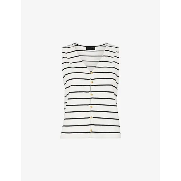 Whistles Stripe-print Button-front Stretch-cotton Tank Top