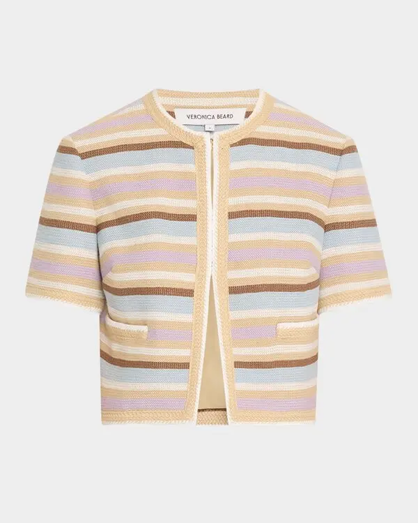 Veronica Beard Wyatt Striped Cotton Jacket - Stone Khaki Multi