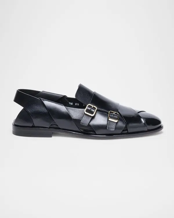 Santoni Woven Leather Monk Strap Sandals