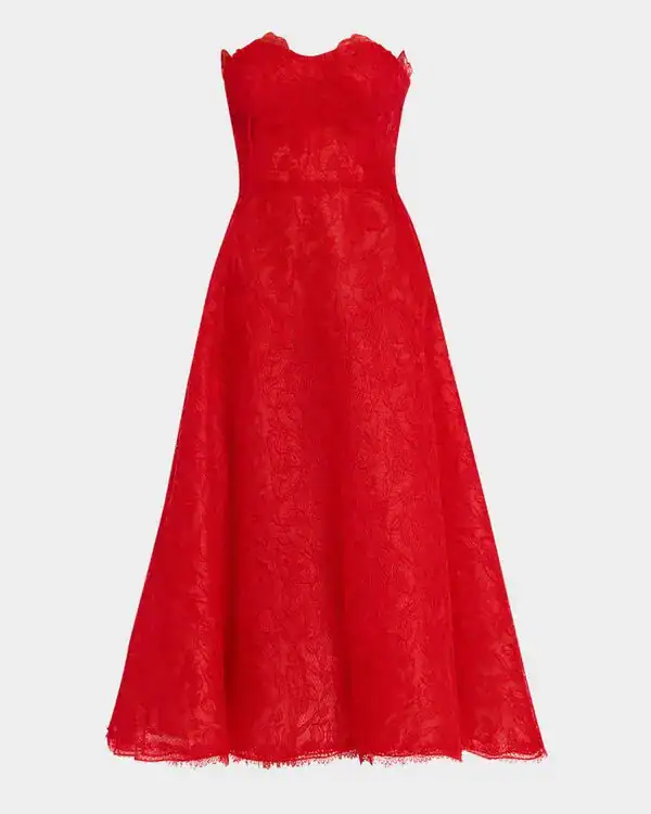 Lela Rose Strapless Lace Midi Dress In Poppy 40% Off Editorialist