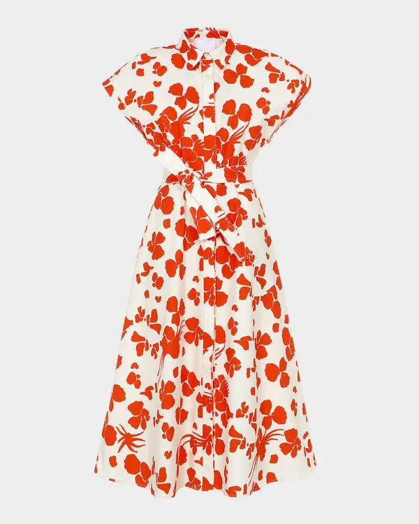 Mantū Floral-print Cotton Canvas Midi Shirtdress