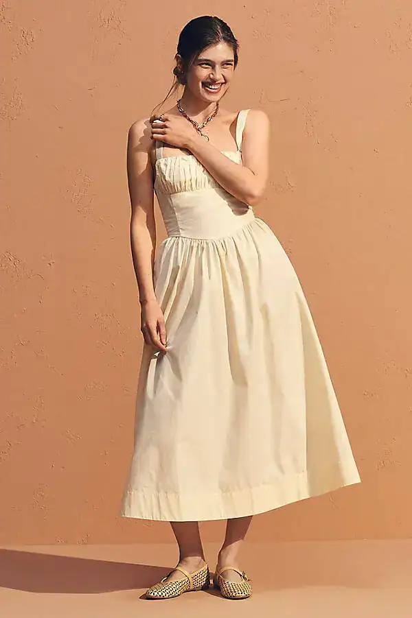 Anthropologie Drop-Waist Ruched Midi Dress In Yellow - 37% Off |  Editorialist