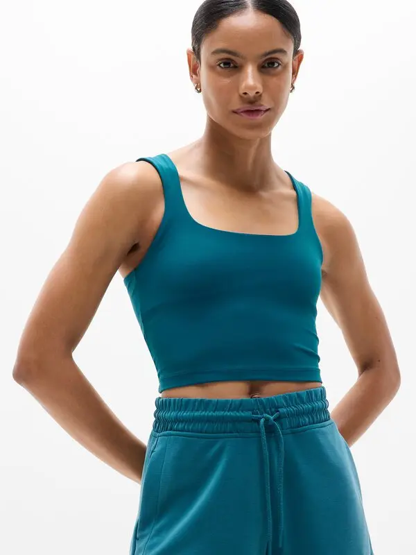 Athleta Transcend Square Neck Crop Sports Bra A-c - Coastal Teal