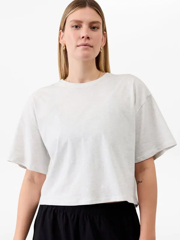 Athleta True Cotton Crop Tee - Fog Grey Heather