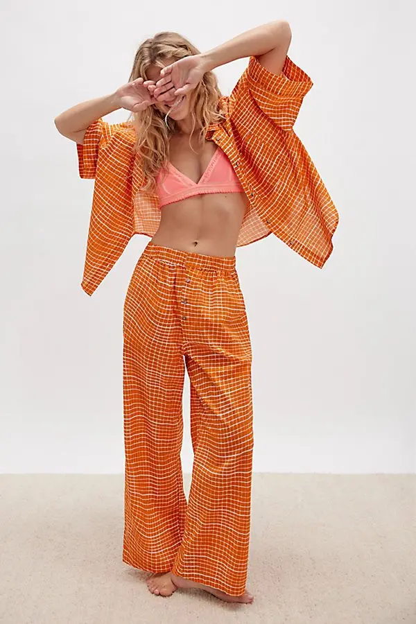 Free People Intimately Summer Sleeper Printed Set - Tangerine Combo
