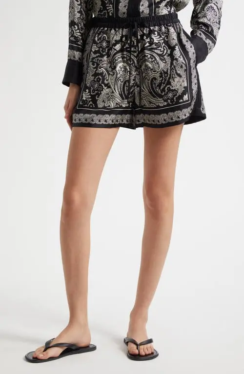 NILI LOTAN Frances Silk Shorts - Black/ Ivory Paisley Scarf