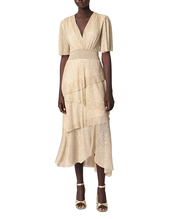 Maje Metallic Ruffled Dress