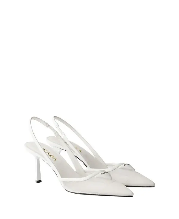 Prada Mesh Slingback Pumps - White