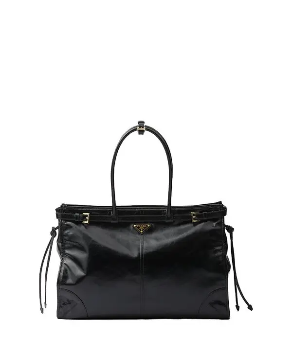Prada Extra Large Convertible Leather Shoulder Bag - Black